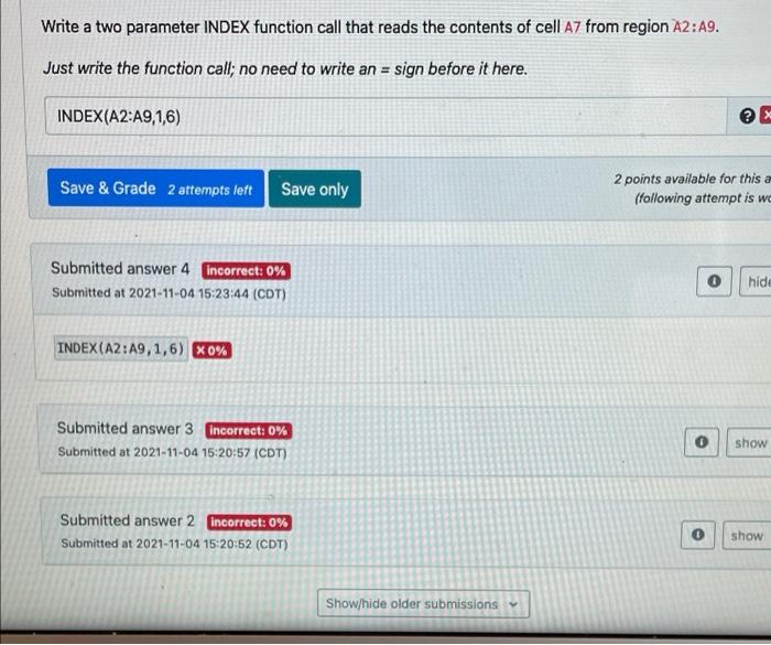Solved Write A Two Parameter INDEX Function Call That Reads Chegg
