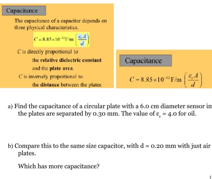 Solved Capacitance The capacitance of a capacitor depends on | Chegg.com
