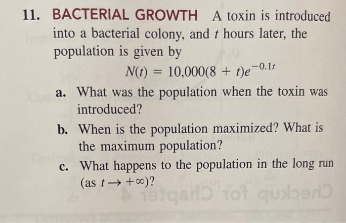 Solved 1. BACTERIAL GROWTH A toxin is introduced into a | Chegg.com