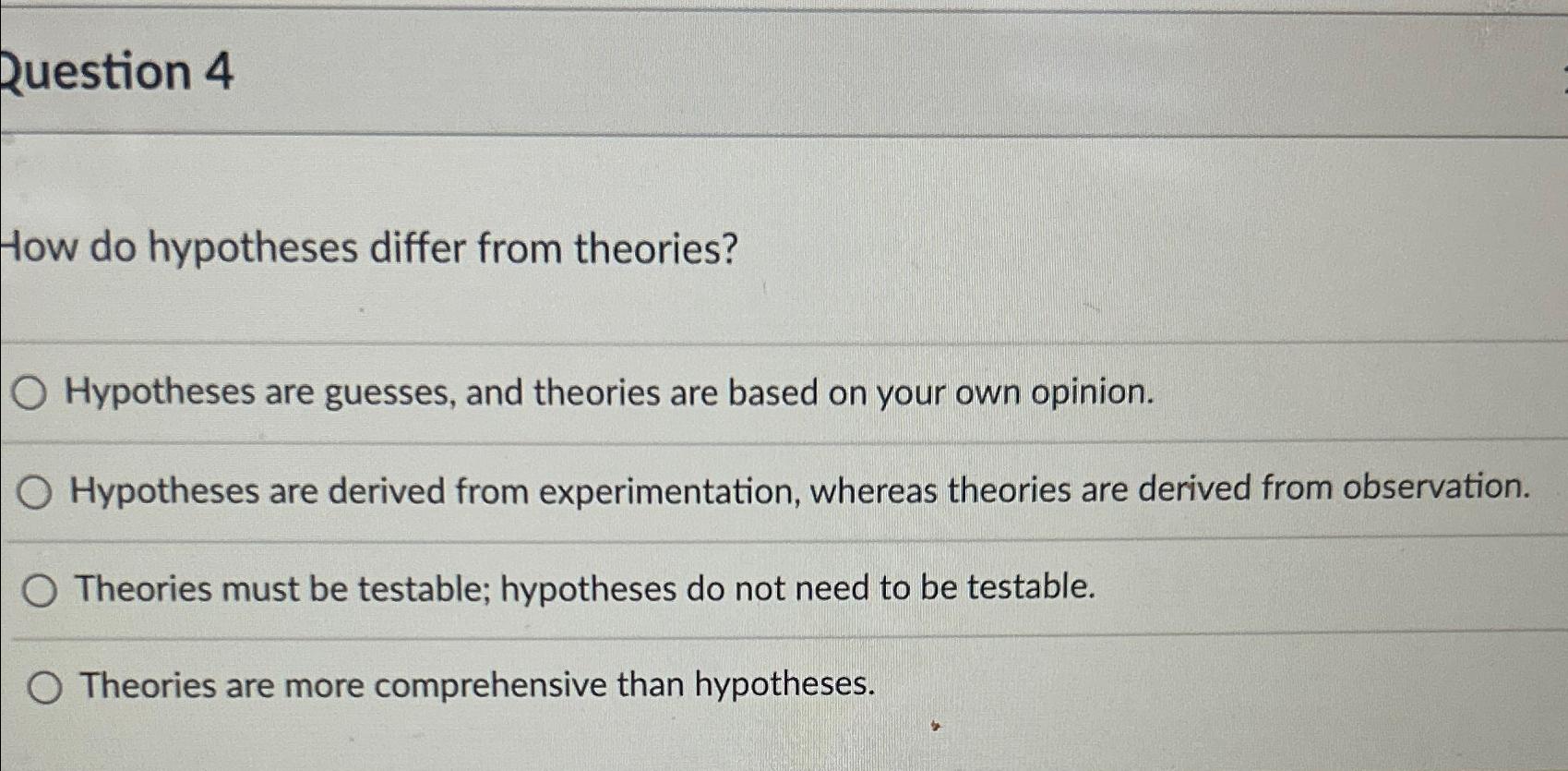 Solved Question 4How do hypotheses differ from | Chegg.com