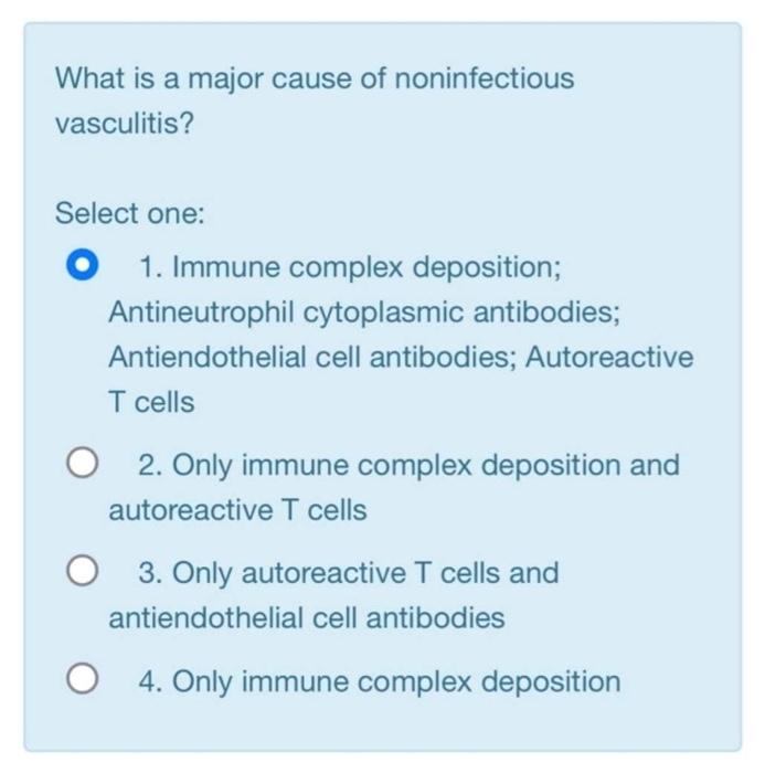 Solved What is a major cause of noninfectious vasculitis? | Chegg.com