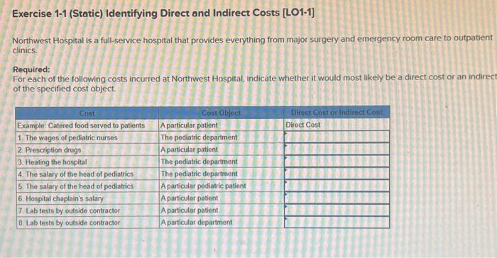 Solved Exercise 1-1 (Static) Identifying Direct and Indirect | Chegg.com