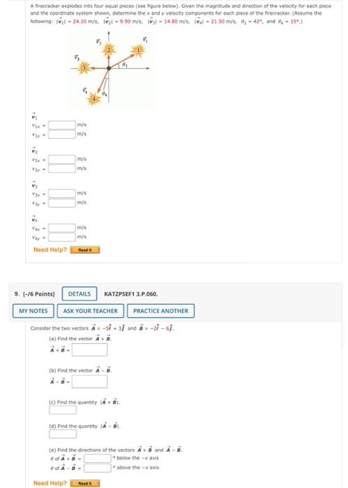 Solved A firecracker ecelodes into four ecual pieces (hee | Chegg.com