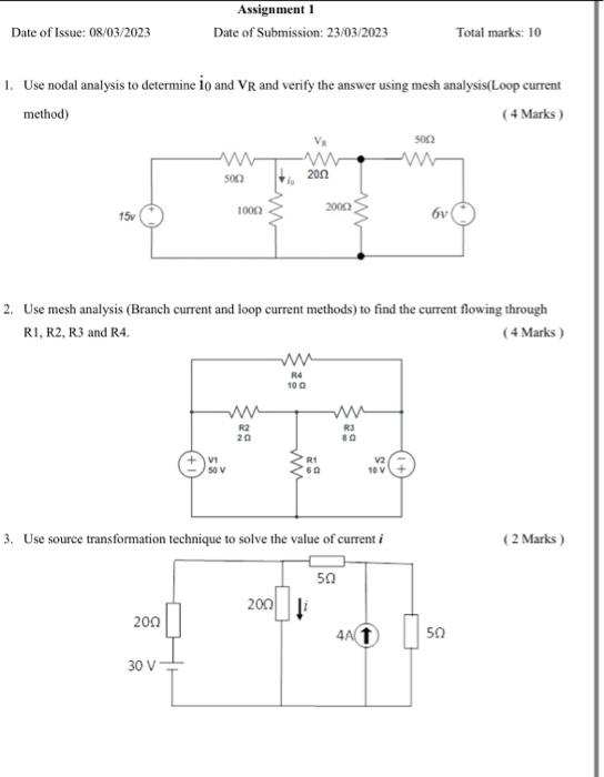 Solved 1. Use nodal analysis to determine i0 and VR and | Chegg.com