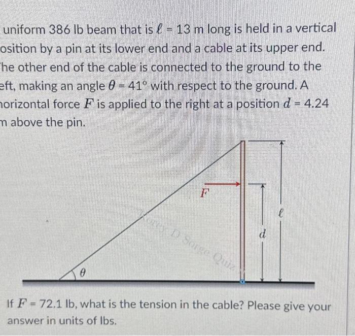 Solved uniform 386lb beam that is ℓ=13 m long is held in a | Chegg.com