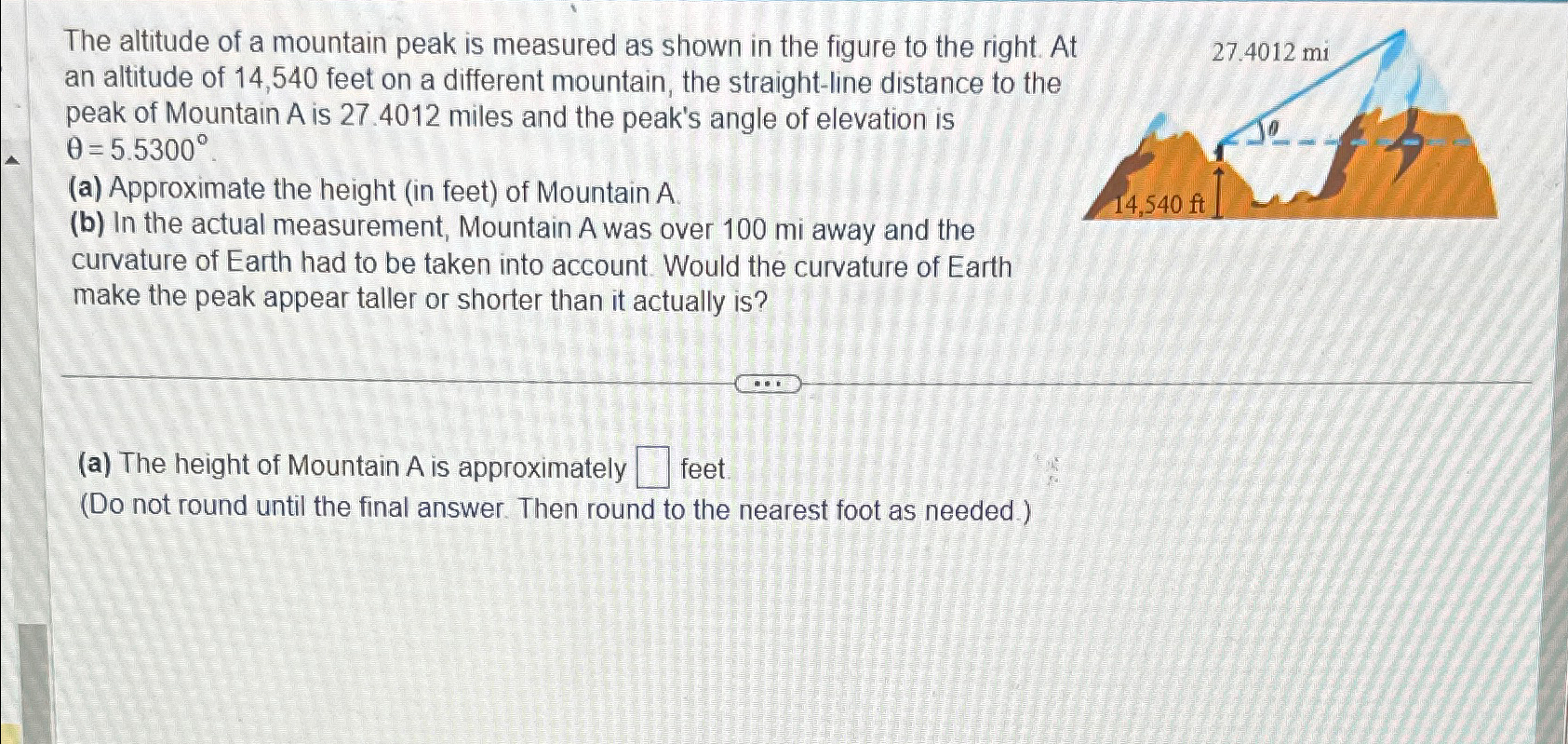 Solved The altitude of a mountain peak is measured as shown | Chegg.com