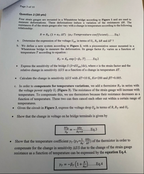 Solved Page 3 ﻿of 10Question 2 (20 ﻿pts)Four strain gauges | Chegg.com