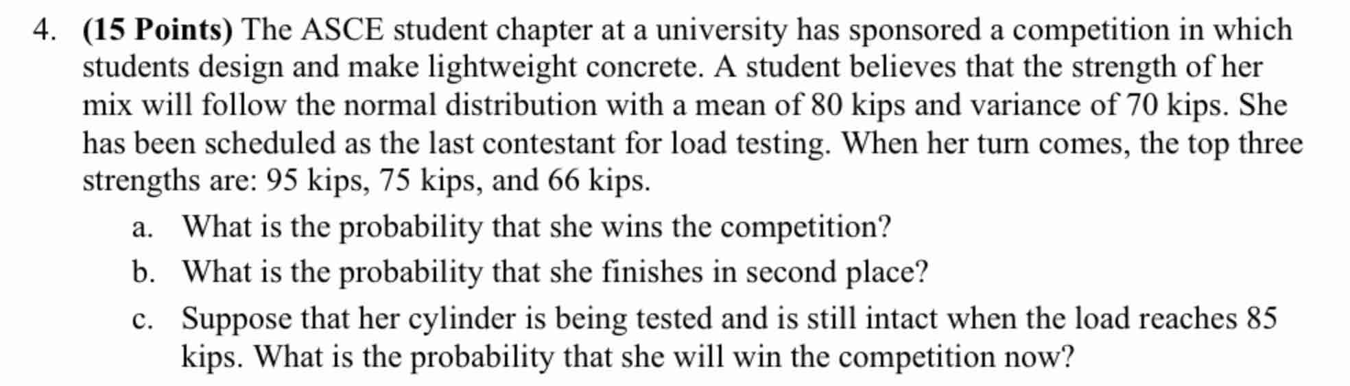 Solved 4. (15 ﻿Points) ﻿The ASCE student chapter at a | Chegg.com