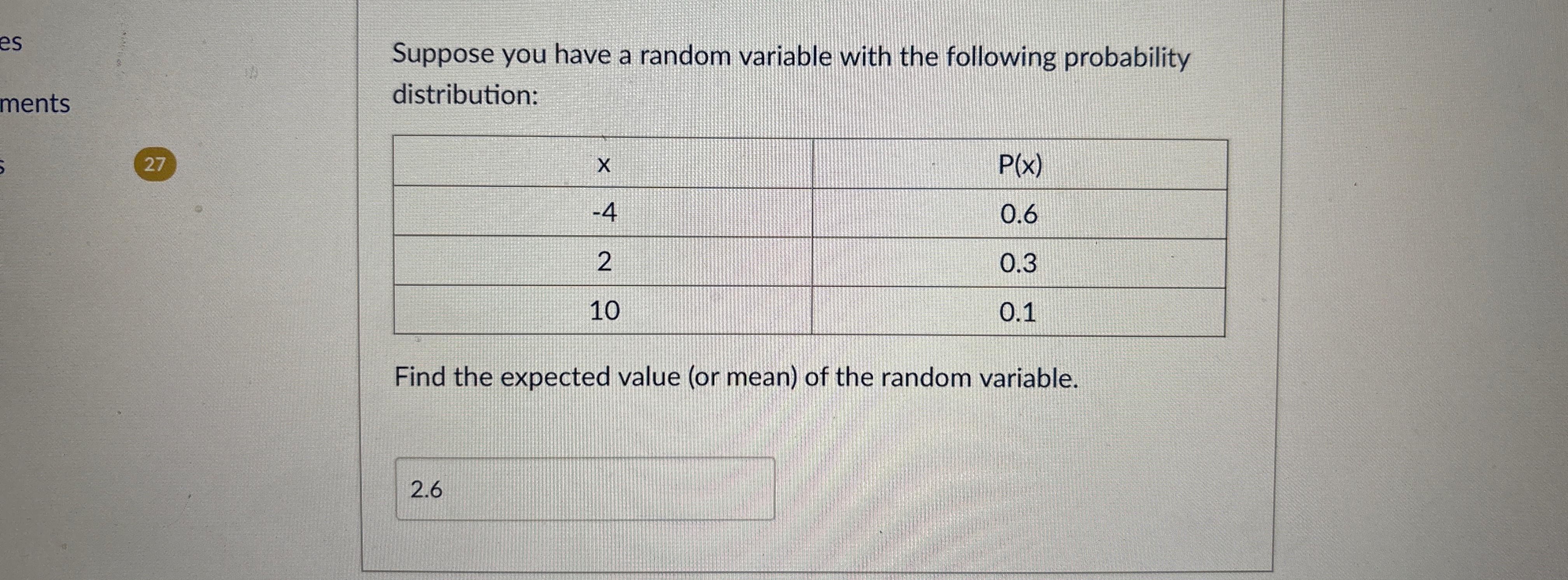 Solved Suppose you have a random variable with the following | Chegg.com