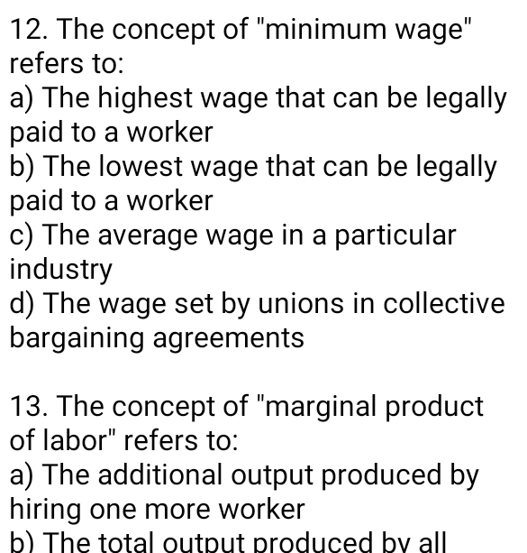 Solved Economics: The concept of "minimum wage" refers to:a) | Chegg.com