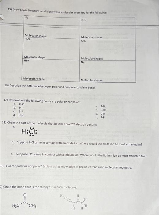Solved 15) Draw Lewis Structures and identify the molecular | Chegg.com