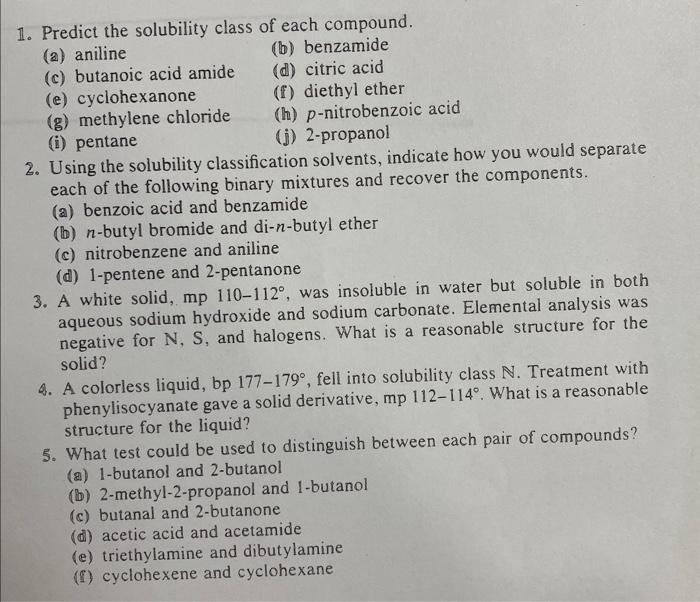 Solved 1. Predict the solubility class of each compound. (a) | Chegg.com