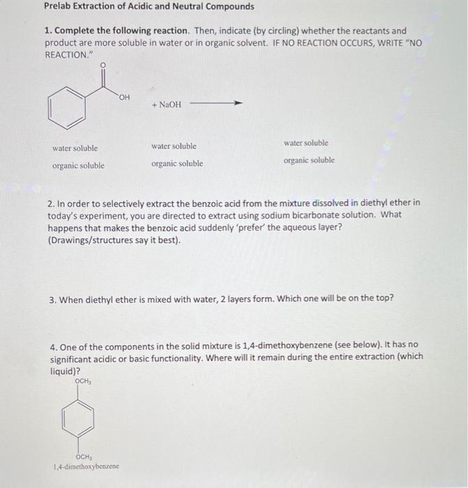 Solved Prelab Extraction of Acidic and Neutral Compounds 1. | Chegg.com