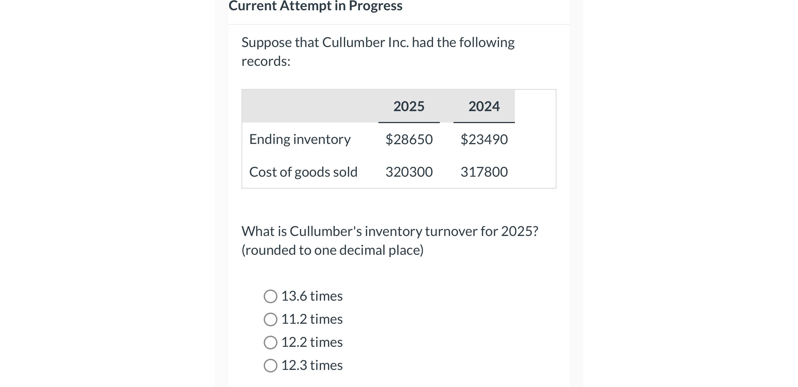 Solved Current Attempt in ProgressSuppose that Cullumber | Chegg.com