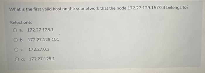 Solved What is the first valid host on the subnetwork that | Chegg.com