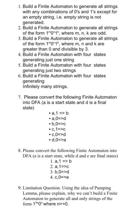 Solved 1. Build a Finite Automaton to generate all strings | Chegg.com