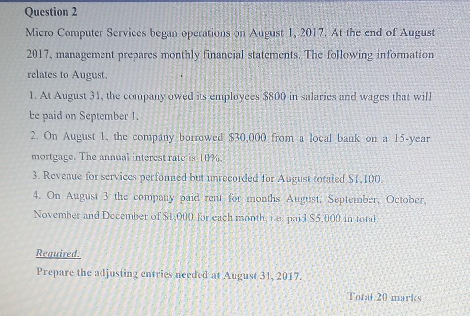 Solved Micro Computer Services began operations on August 1, | Chegg.com