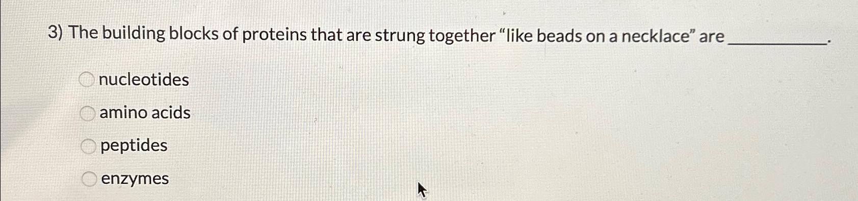 Solved The building blocks of proteins that are strung | Chegg.com