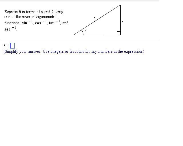 Solved Express theta in terms of x and 9 using one of the | Chegg.com