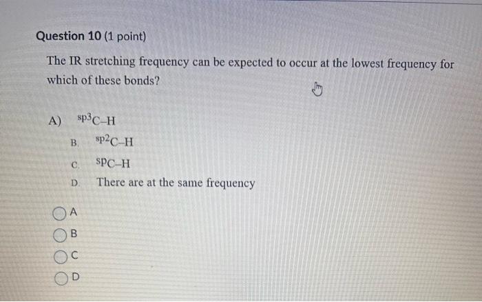 Solved Question 10 (1 point) The IR stretching frequency can | Chegg.com
