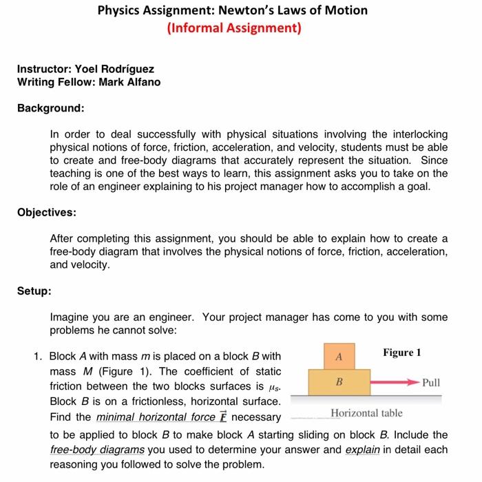 Solved Physics Assignment: Newton's Laws of Motion (Informal | Chegg.com