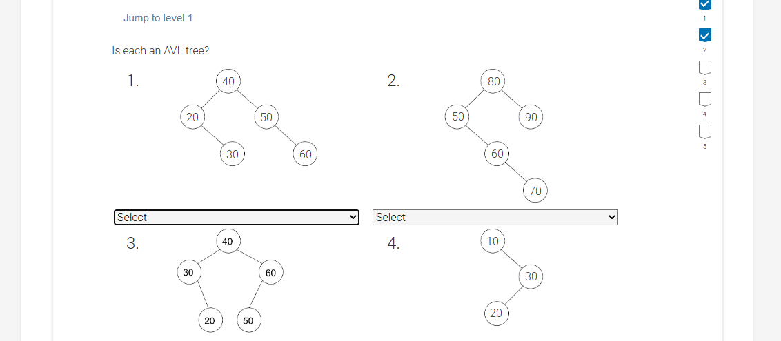 Jump to level 1 ﻿Is each an AVL tree? 1. 2. 2 3 4 | Chegg.com