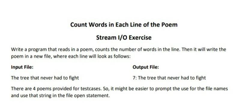 Solved Count Words in Each Line of the Poem Stream 1/0 | Chegg.com