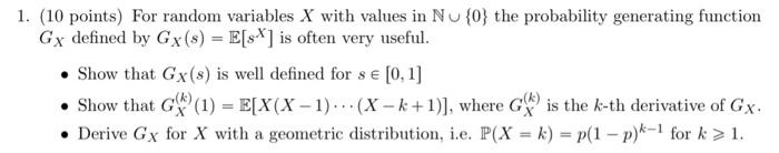 Solved 1. (10 points) For random variables X with values in | Chegg.com