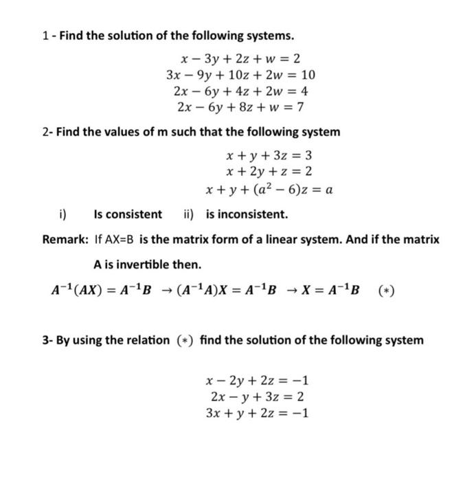 Solved 1 - Find the solution of the following systems. | Chegg.com