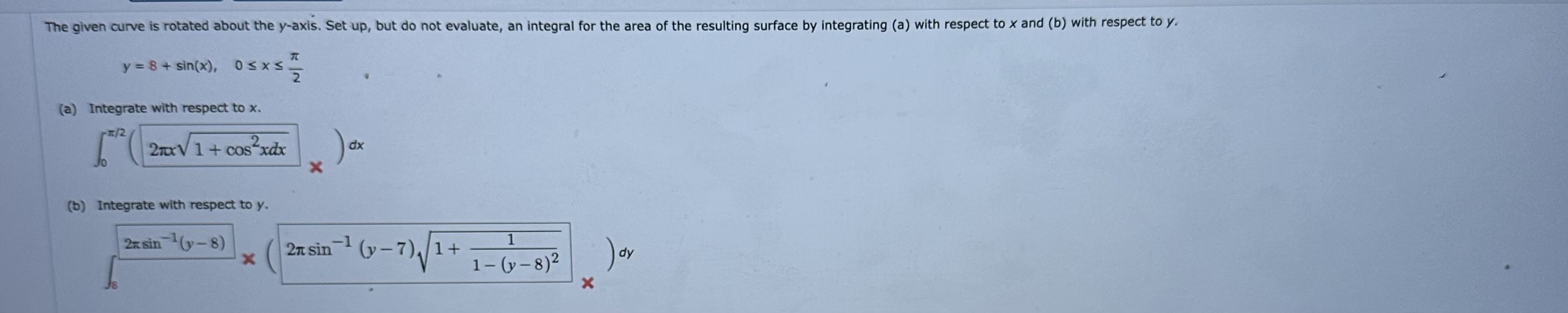 Solved The given curve is rotated about the y-axis. Set up, | Chegg.com