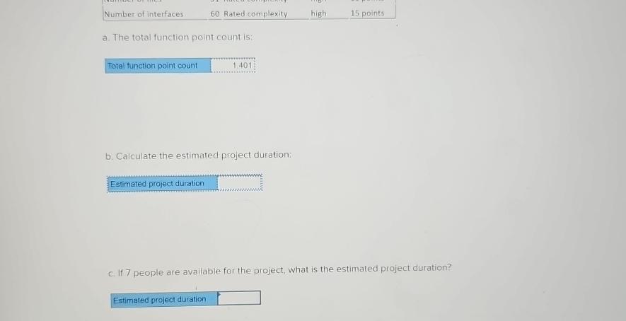 Solved Number of interfaces.60 ﻿Rated complexityhigh15 | Chegg.com