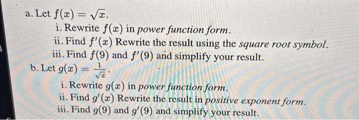 Solved a. Let f(x)=x. i. Rewrite f(x) in power function | Chegg.com