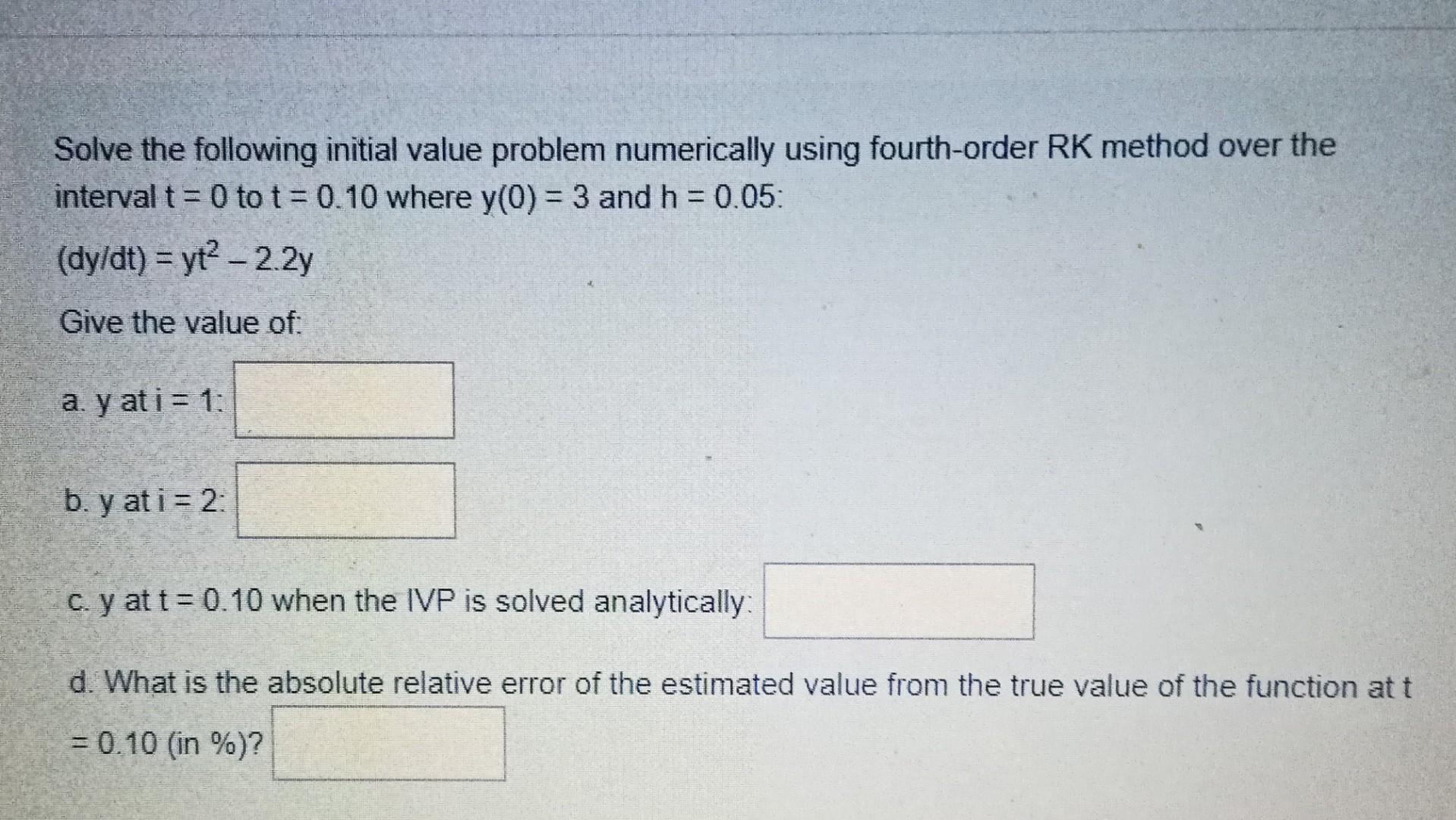 Solved Solve the following initial value problem numerically | Chegg.com