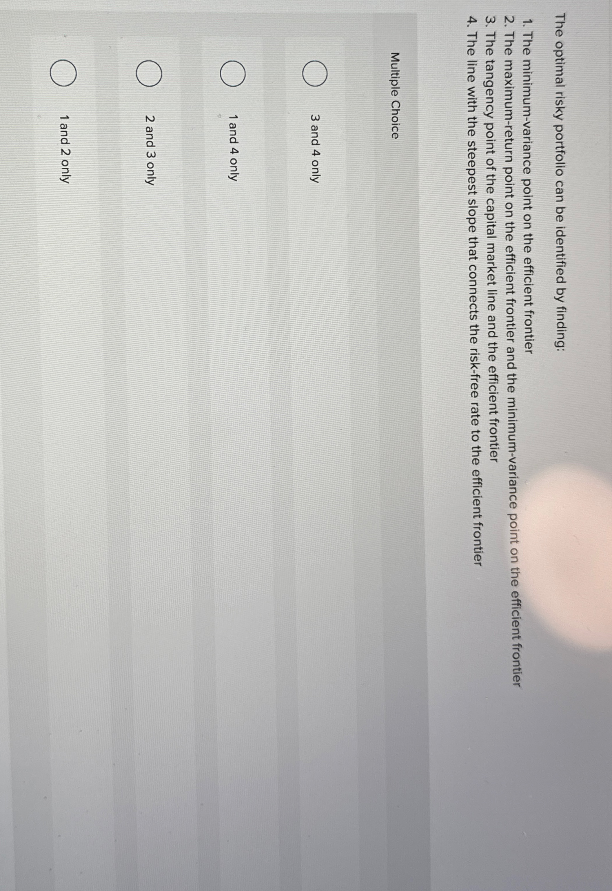 Solved The optimal risky portfolio can be identified by | Chegg.com
