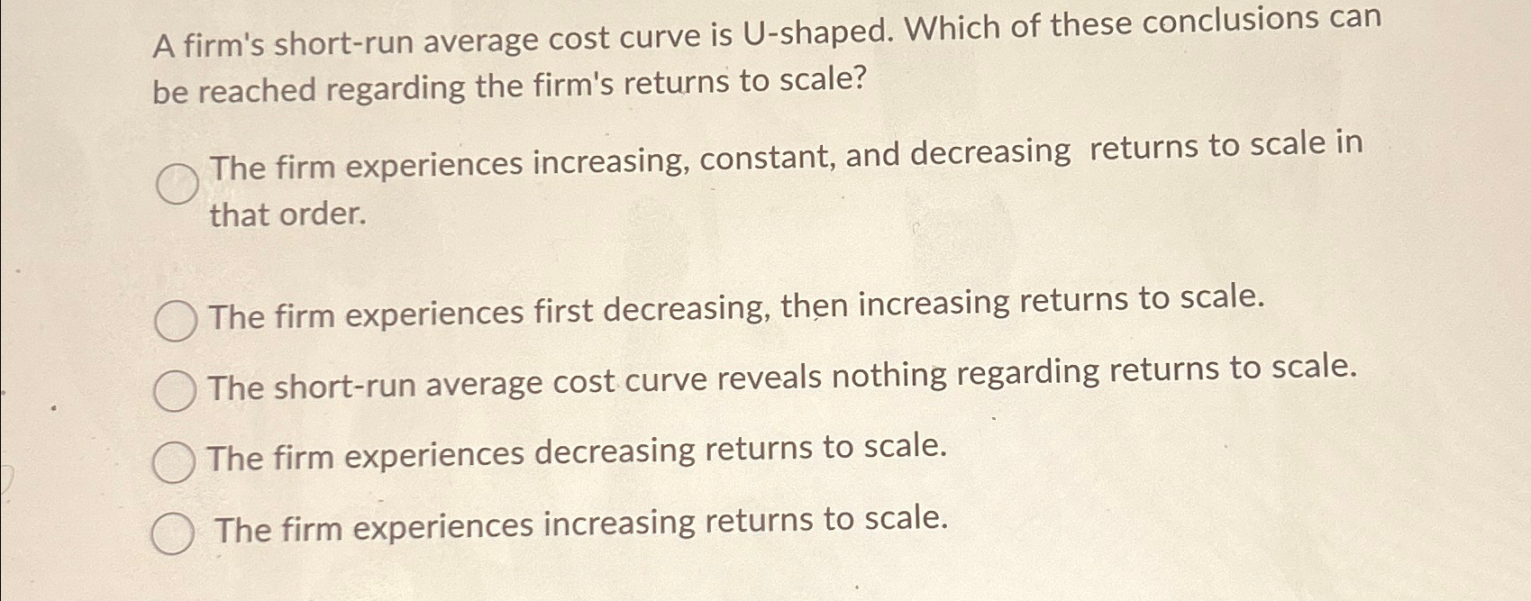 Solved A firm's short-run average cost curve is U-shaped. | Chegg.com