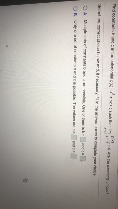 Solved Find constants b and c in the polynomial p(x) = x² + | Chegg.com