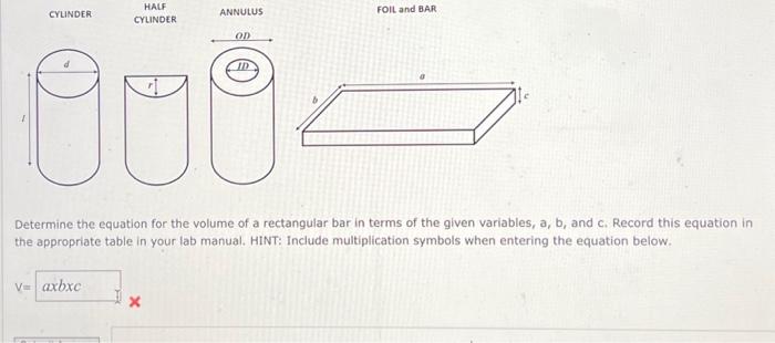 Solved Determine the equation for the volume of a | Chegg.com