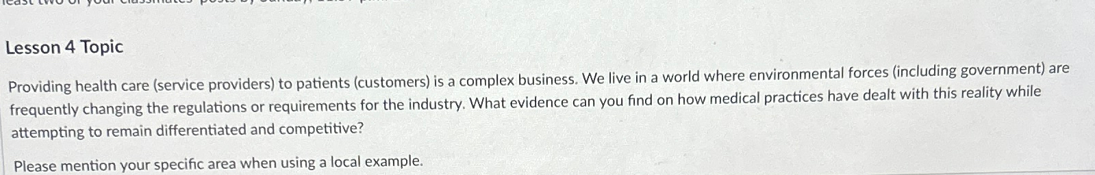 Solved Lesson 4 ﻿TopicProviding health care (service | Chegg.com