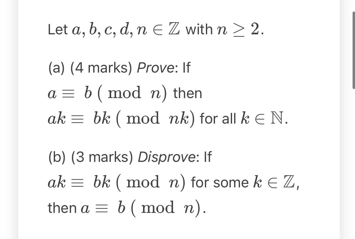 Solved Let a,b,c,d,ninZ with n≥2.(a) (4 ﻿marks) ﻿Prove: | Chegg.com