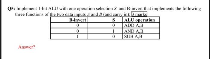 Solved Q5: Implement l-bit ALU with one operation selection | Chegg.com