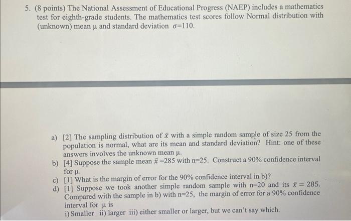 Solved 5. (8 points) The National Assessment of Educational | Chegg.com