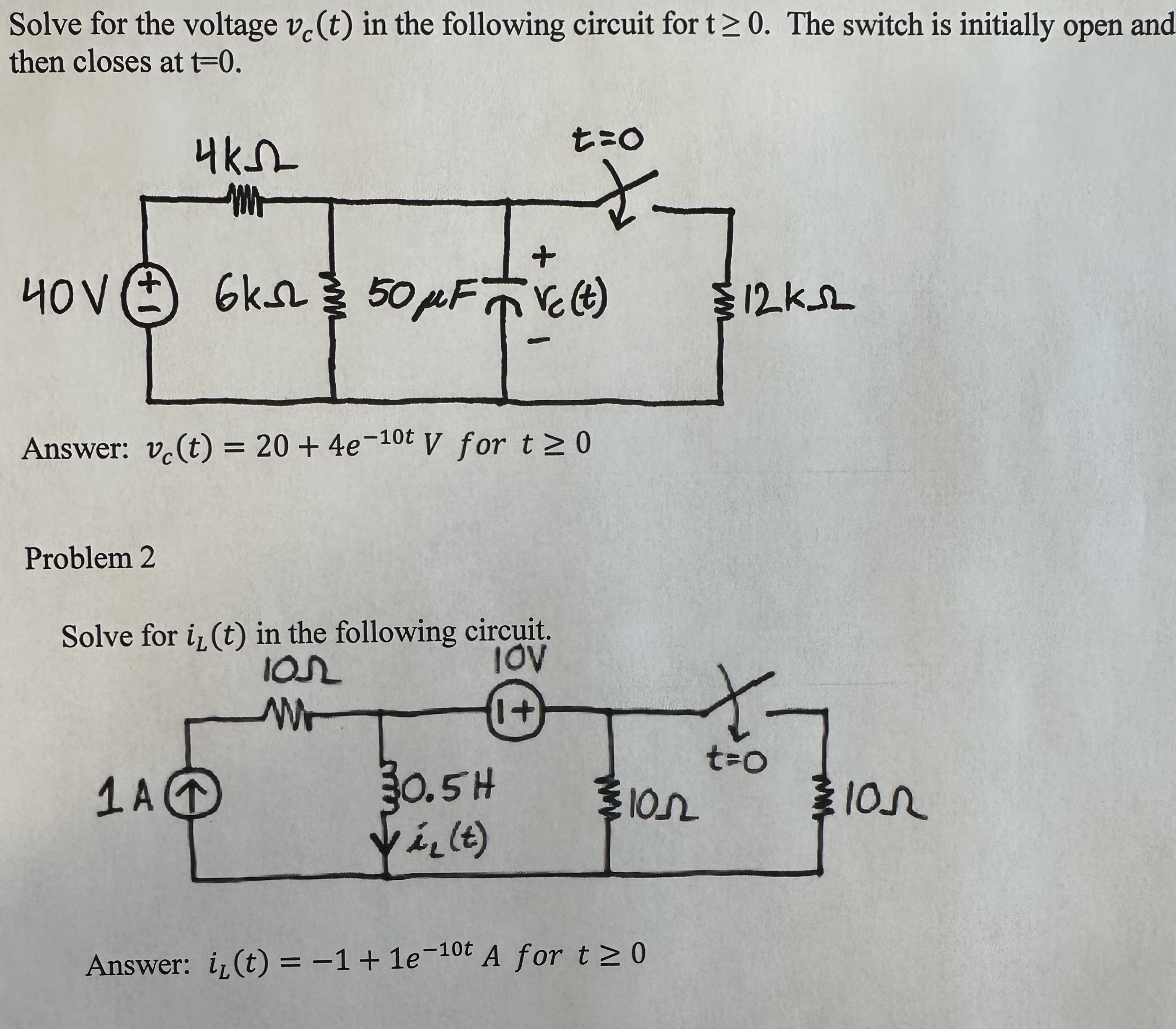 Solved Solve for the voltage vc(t) ﻿in the following circuit | Chegg.com