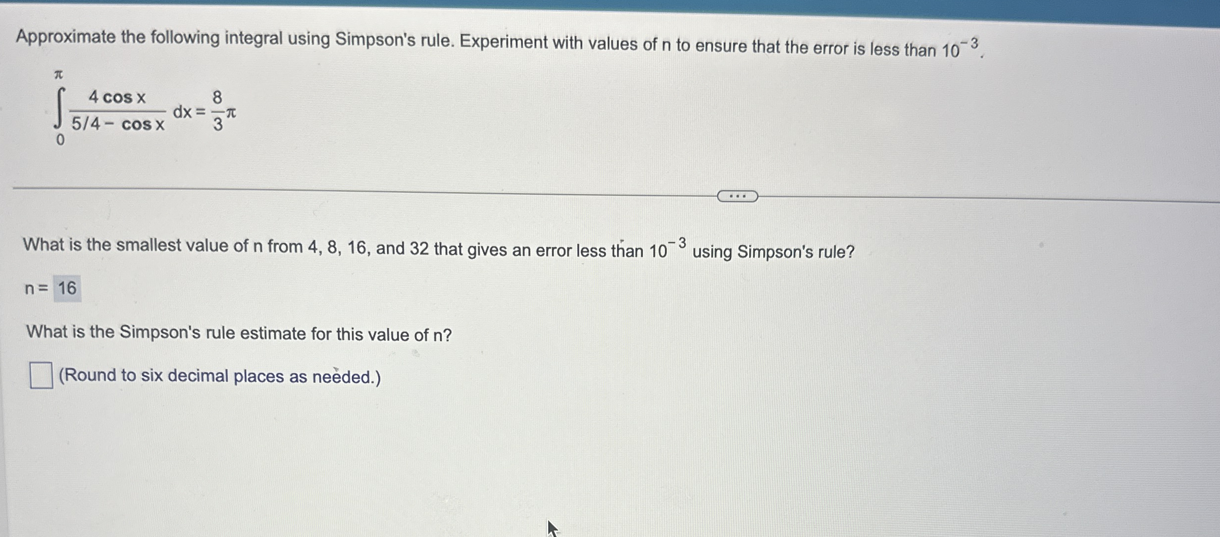 Solved Approximate the following integral using Simpson's | Chegg.com