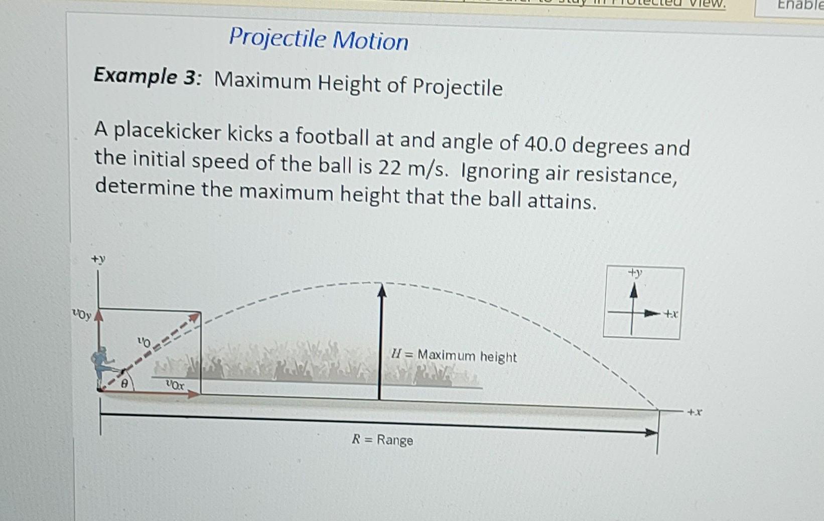 Solved Enable Projectile Motion Example 3: Maximum Height of | Chegg.com