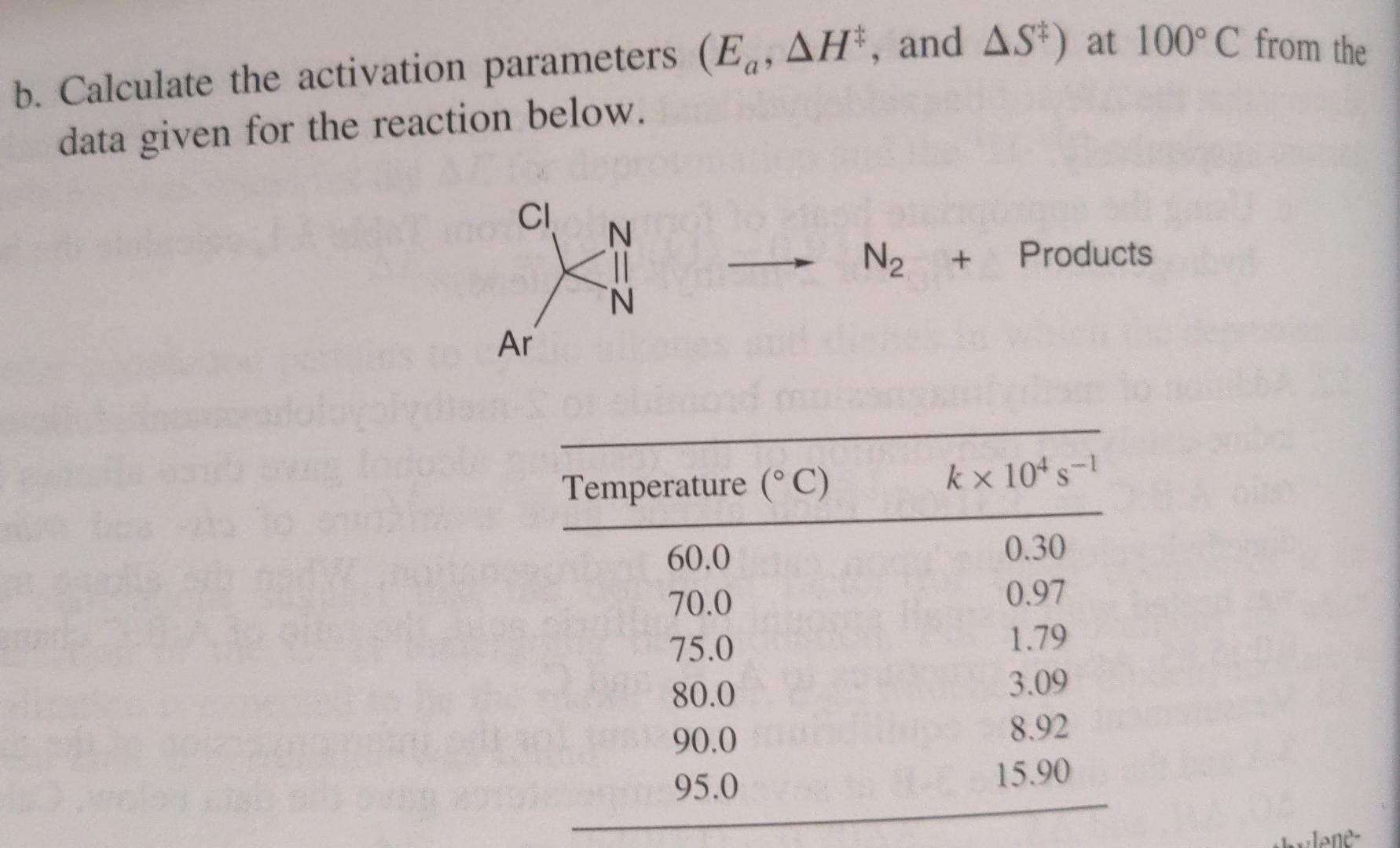 Solved b. Calculate the activation parameters (Eq, AH®, and | Chegg.com