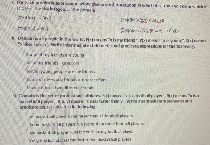 7. For each predicate expression below give one | Chegg.com