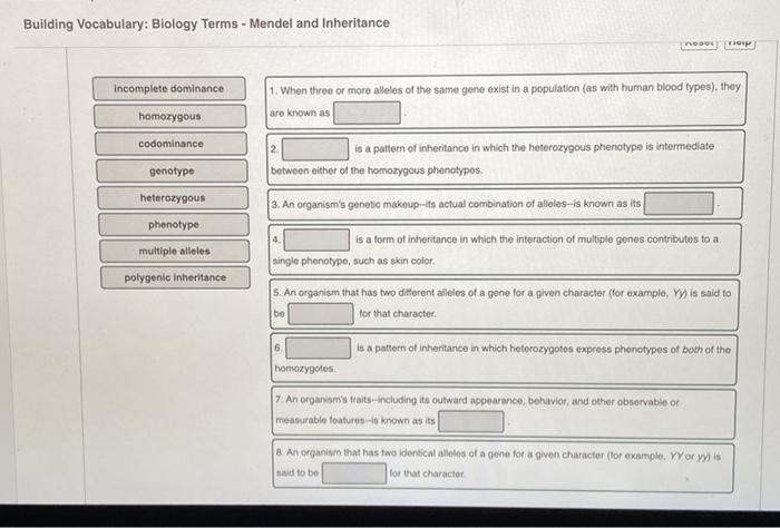 Solved Building Vocabulary: Biology Terms - Mendel and | Chegg.com