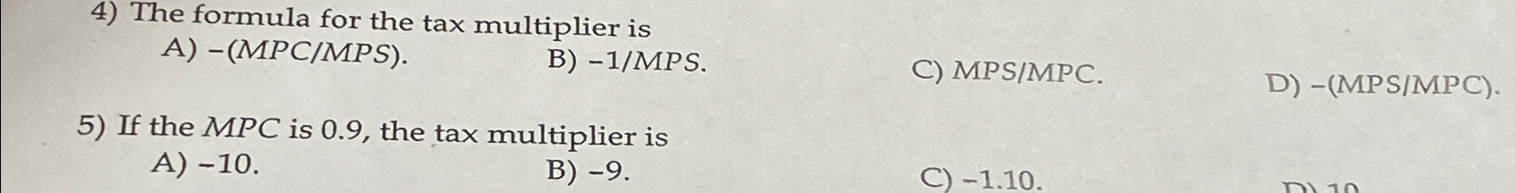 Solved The formula for the tax multiplier | Chegg.com