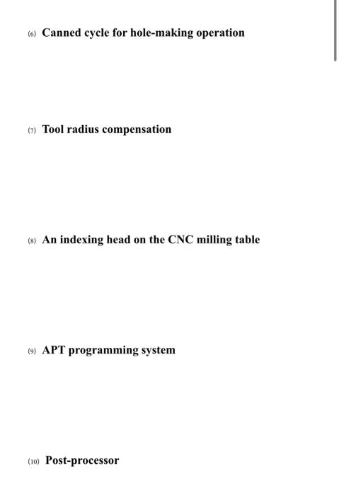 Solved (6) Canned cycle for hole-making operation (7) Tool | Chegg.com