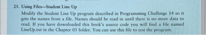 Solved Programming Challenge: 25 - Student Line Up Using | Chegg.com